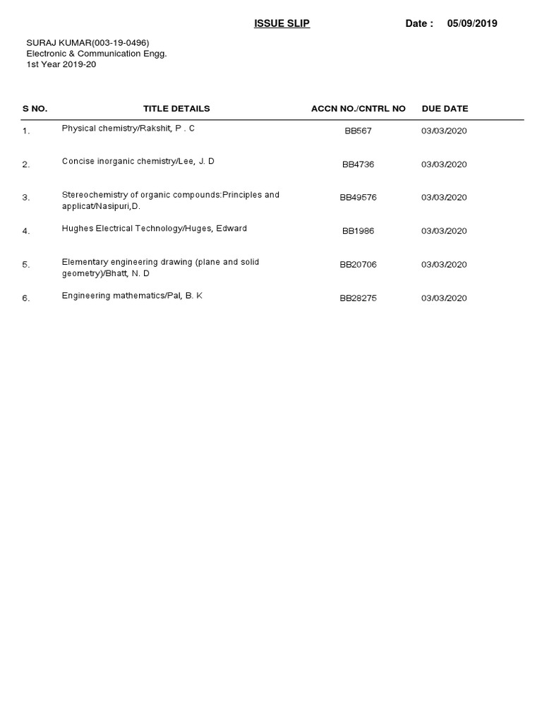 Issue Slip PDF | PDF