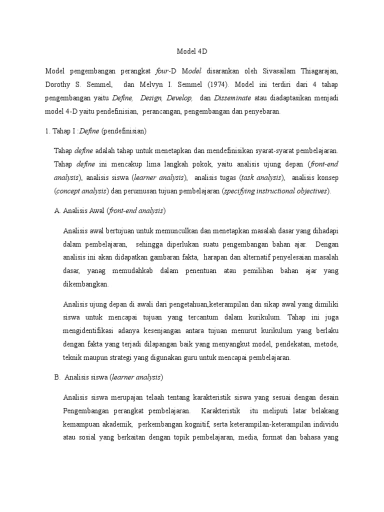 Model Perancangan Pembelajaran 4D | PDF | Karier & Perkembangan | Seni