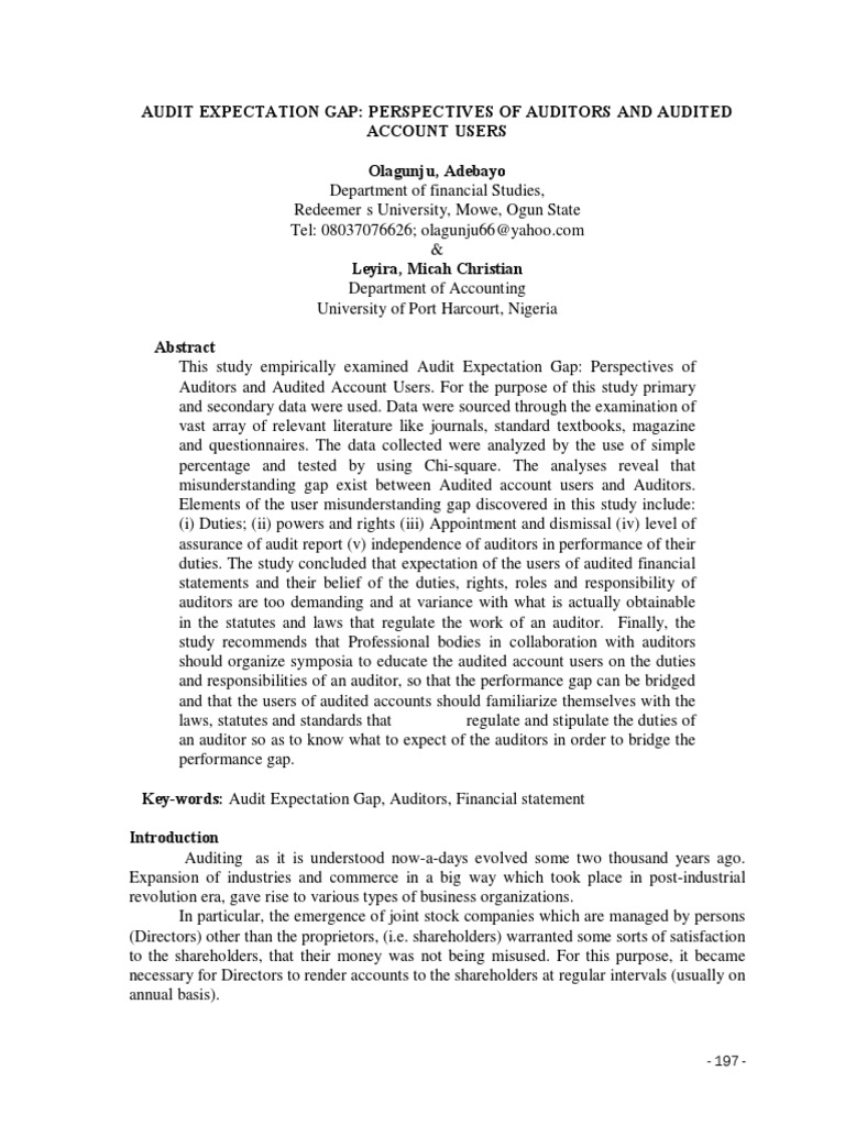 Audit Expectation Gap: Perspectives of Auditors and Audited Account ...