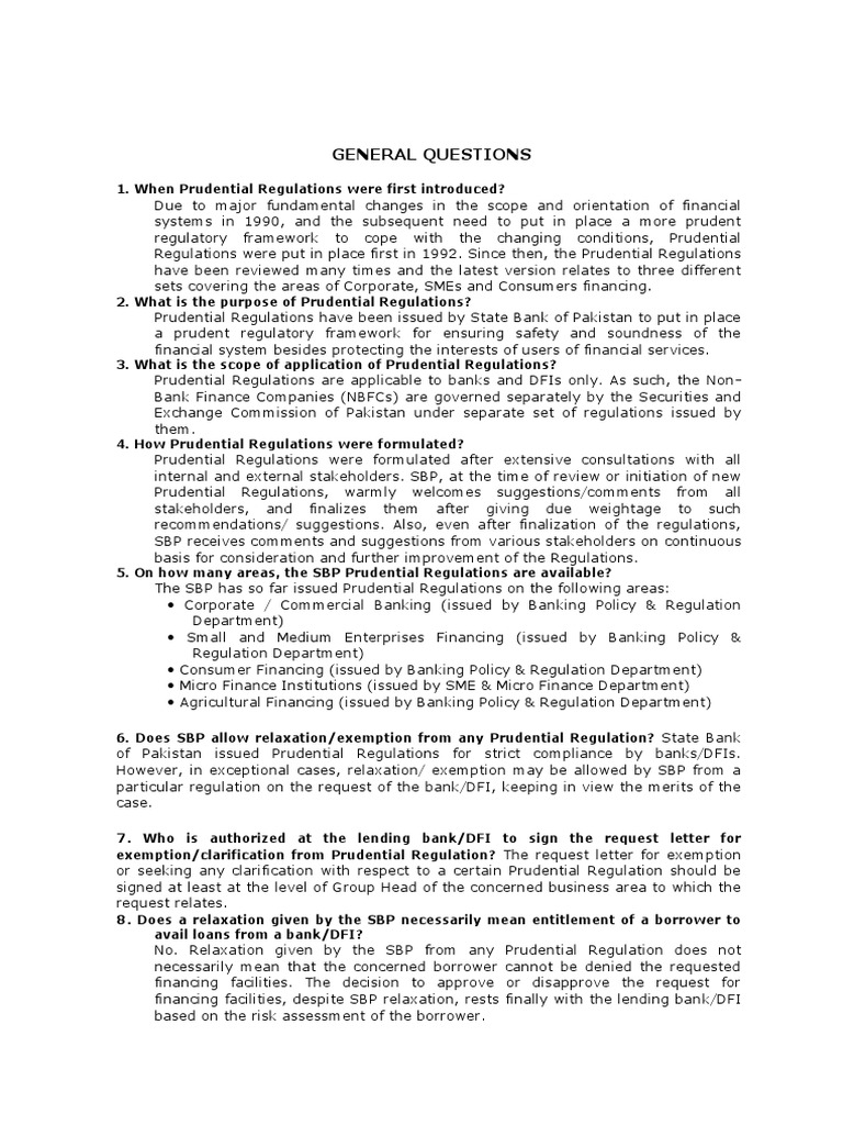 Overview of SBP Prudential Regulations | PDF | Banks | Board Of Directors