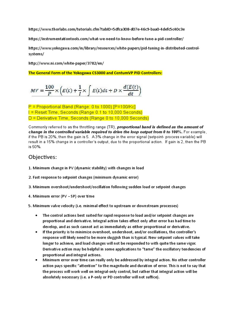 Objectives:: The General Form of The Yokogawa Cs3000 and Centumvp Pid ...