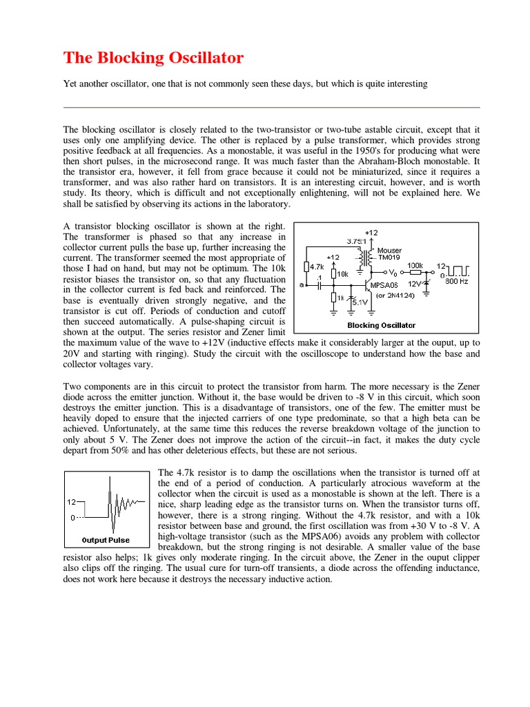 The Blocking Oscillator | PDF | Electronic Oscillator | Electronic Circuits