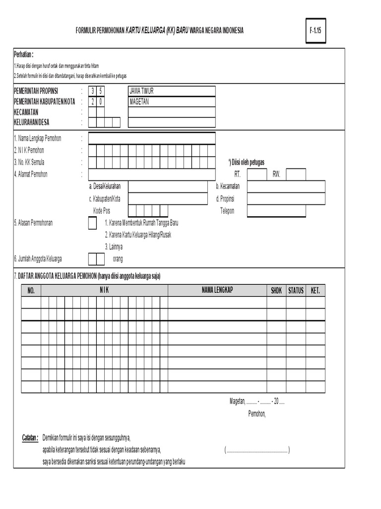 Kartu Keluarga (KK) Baru: F-1.15 Formulir Permohonan Warga Negara ...