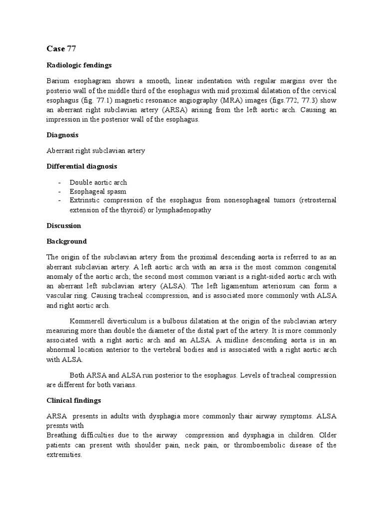 Aberrant Right Subclavian Artery Causing Indentation of the Esophagus ...