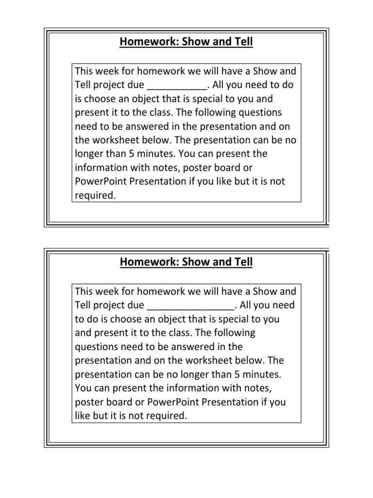 Homework: Show and Tell | PDF | Worksheet | Learning