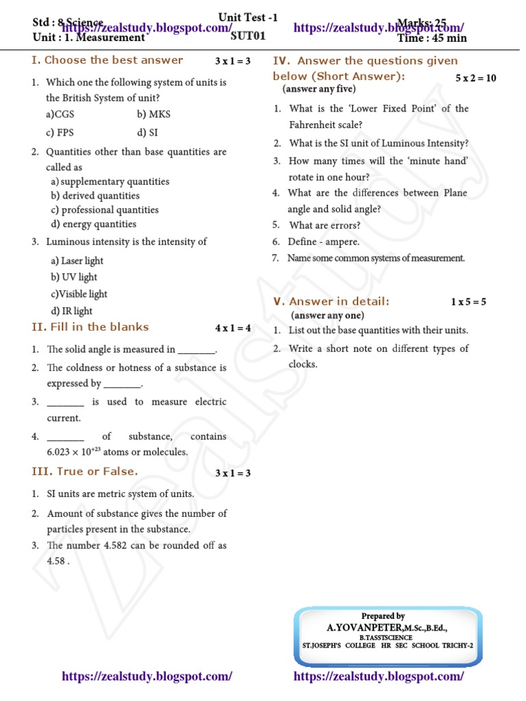 2160 Zealstudy 8th Science 1st Lesson Unit Test 1 em Term - 1 | PDF ...