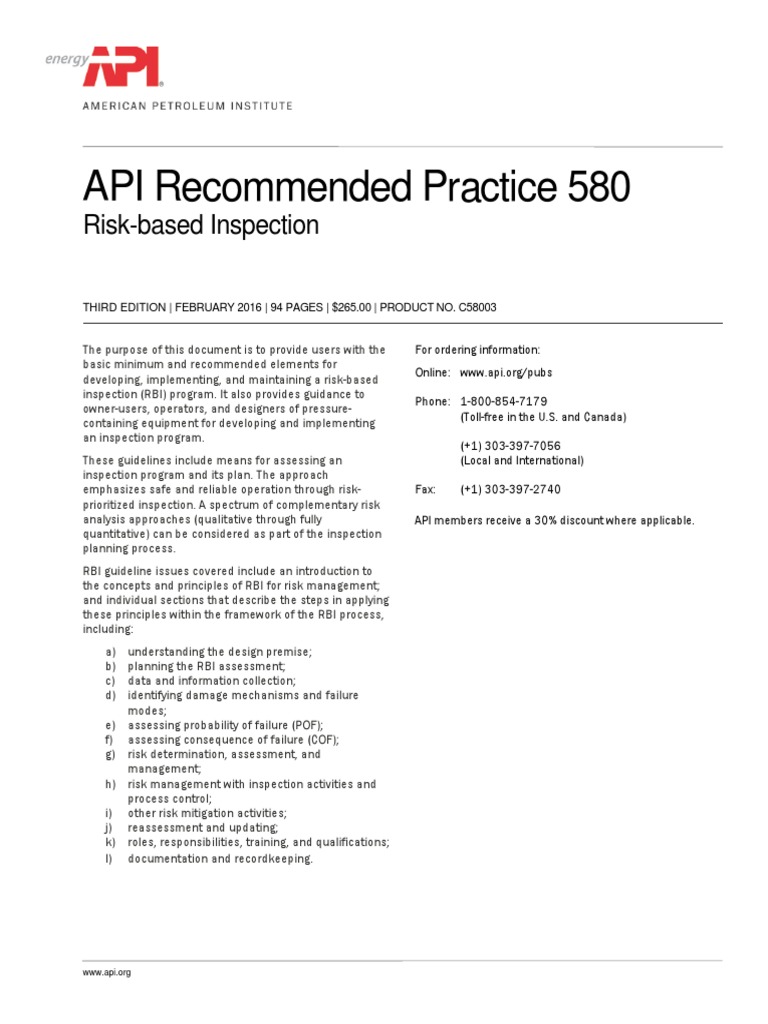 API RP 580: Risk-Based Inspection Guide | PDF