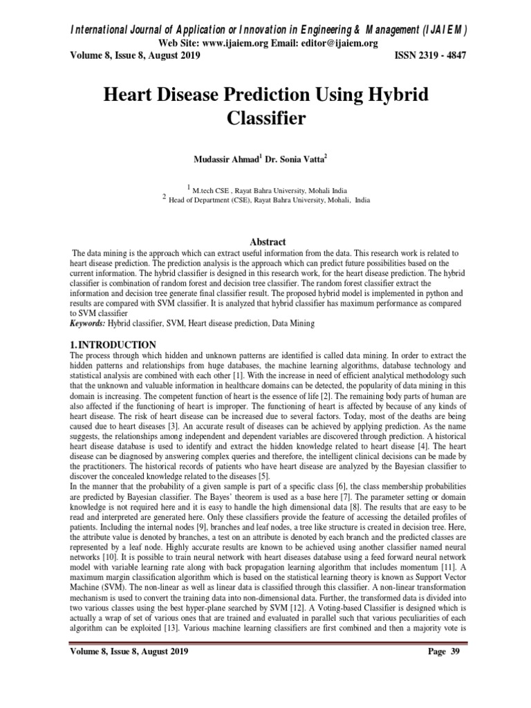 Heart Disease Prediction Using Hybrid Classifier Pdf Statistical Classification Python