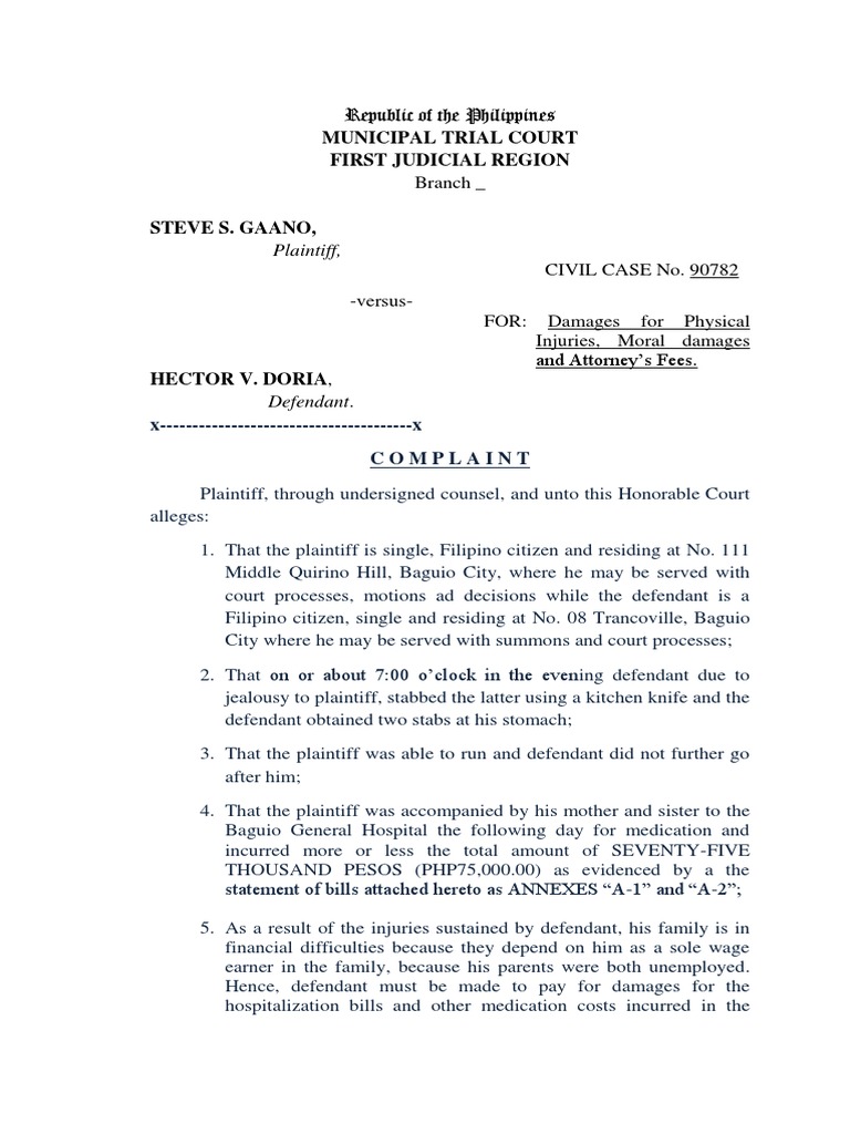 Complaint For Damages | PDF | Lawsuit | Damages