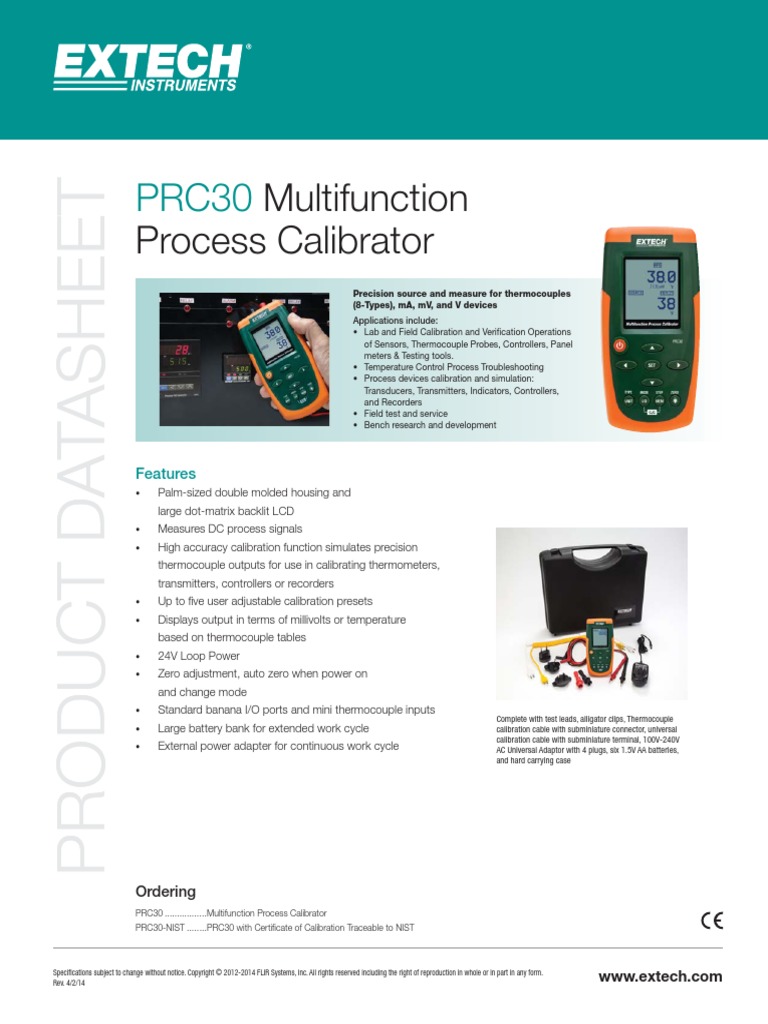 EXTECH Kalibrator PRC30 - DS-en PDF | PDF | Calibration | Thermocouple