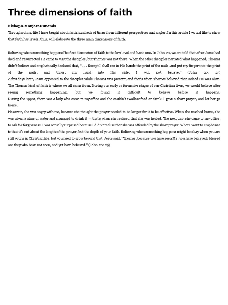 Three Dimensions of Faith: Bishopb - Manjorodunamis | PDF
