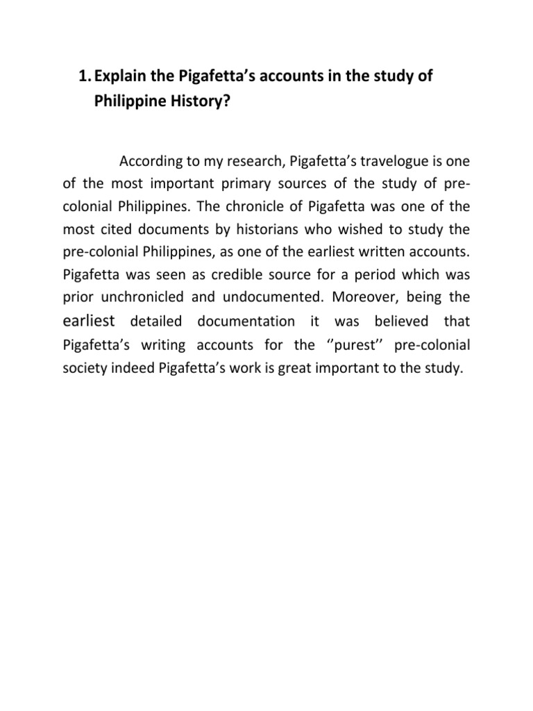 Explain The Pigafetta's Accounts in The Study of Philippine History? | PDF