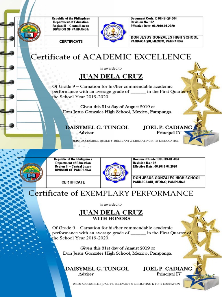 Certificate of Academic Excellence | PDF