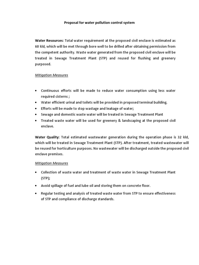 Water Pollution Control Proposal | PDF