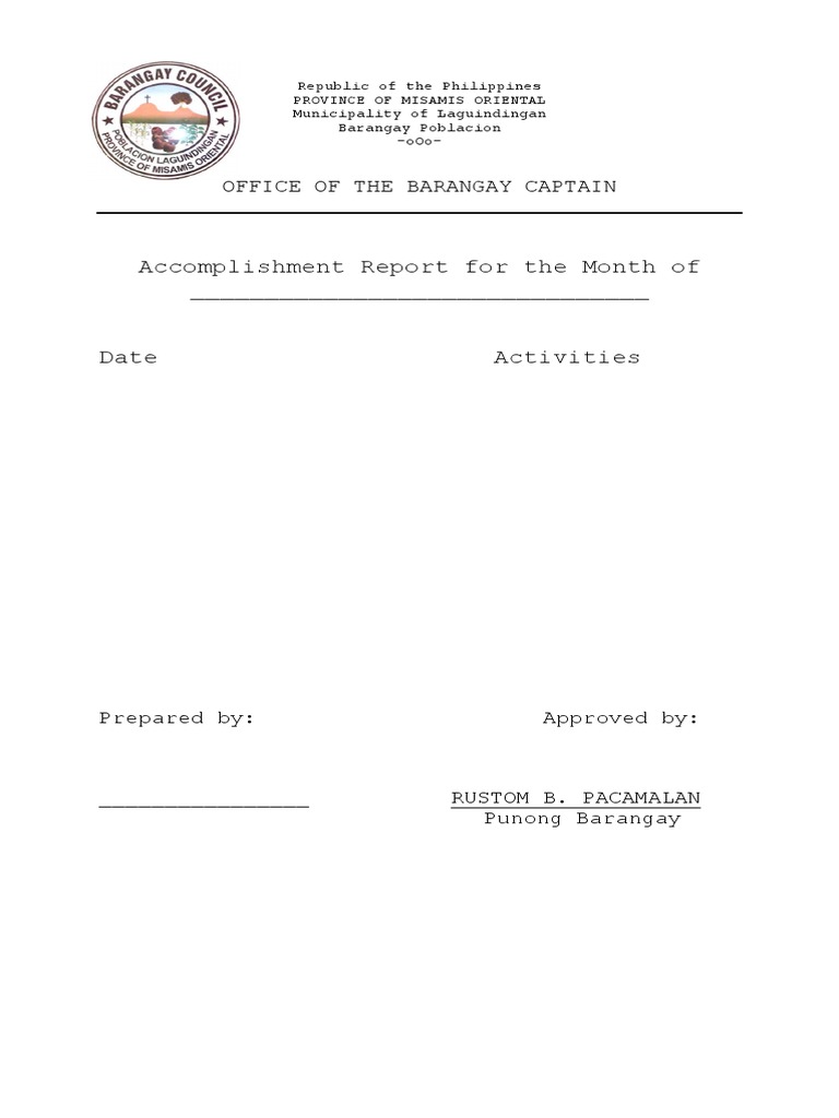Accomplishment Report of Barangay Poblacion, Laguindingan, Misamis ...