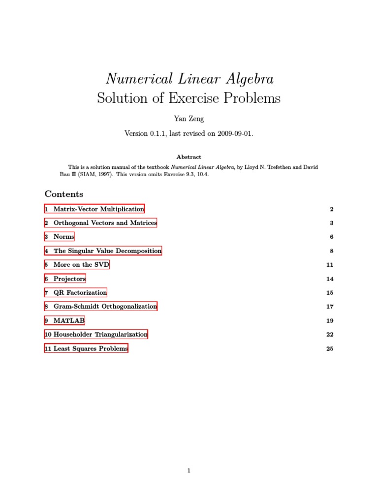 Numerical Linear Algebra Solutions | PDF | Eigenvalues And Eigenvectors | Matrix Theory