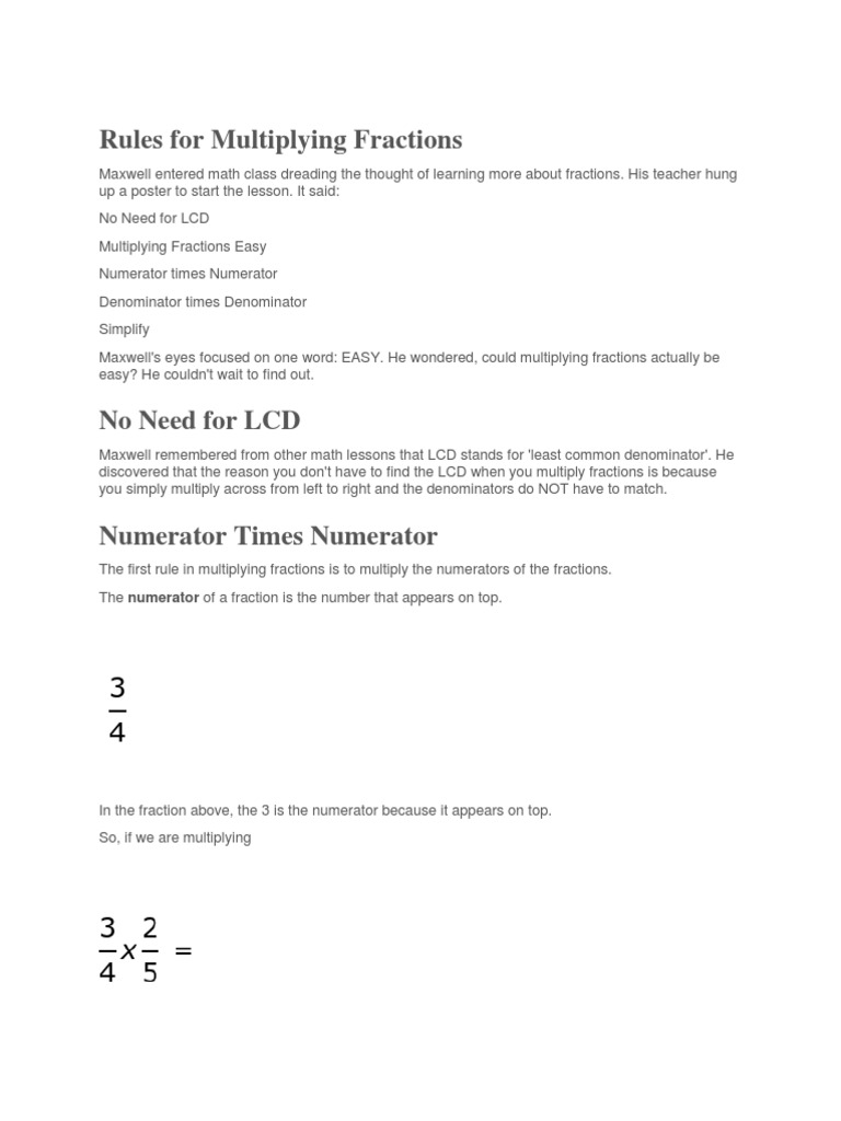 Rules For Multiplying Fractions | PDF | Fraction (Mathematics) | Numbers