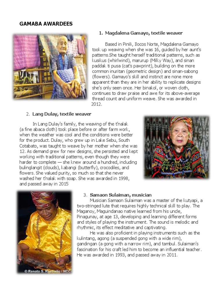 Gamaba Awardees | PDF | Weaving | Entertainment (General)