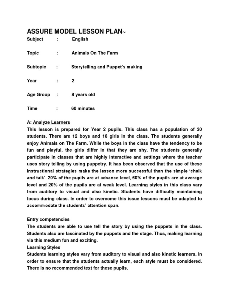 Assure Model Lesson Plan | PDF | Learning Styles | Teachers