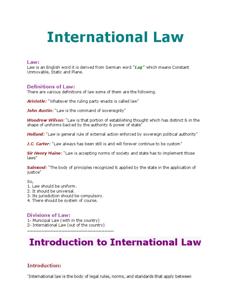 Introduction To International Law | PDF | International Law | Sovereign ...