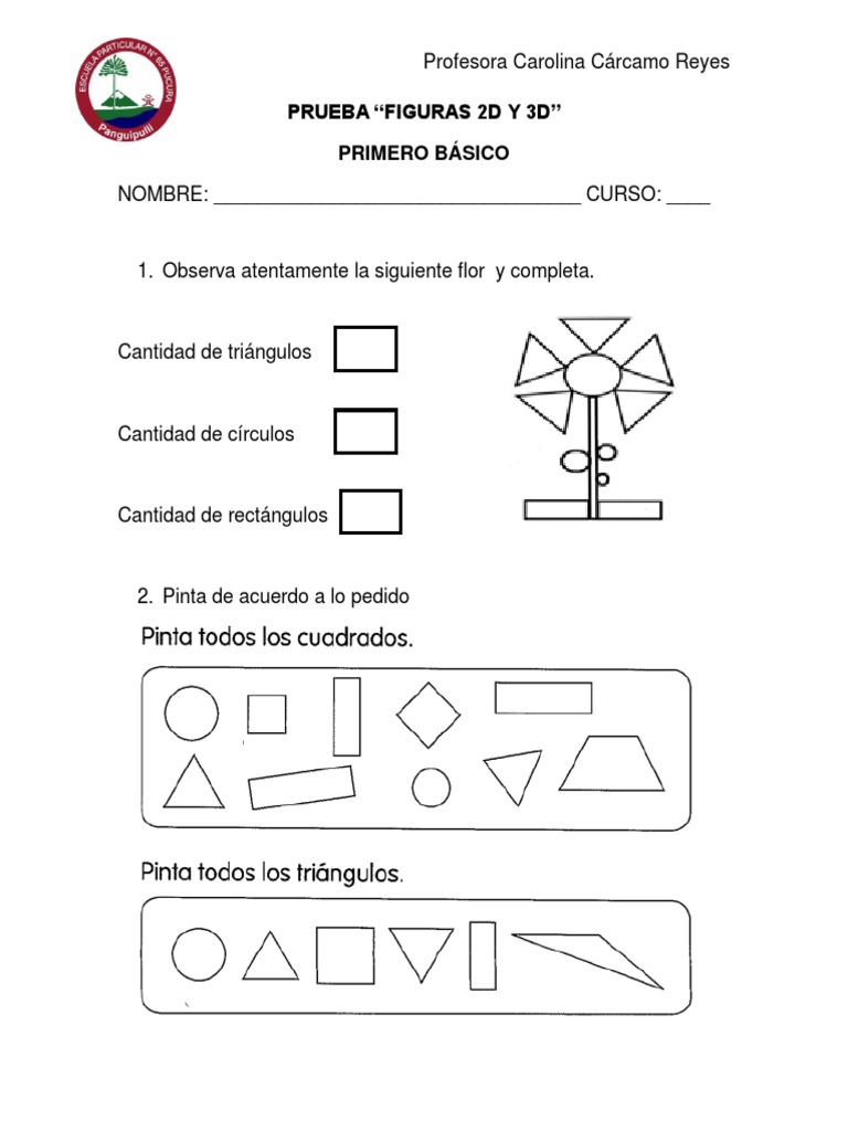 Prueba de Figuras 2D y 3D Primero Básico | PDF | Arte