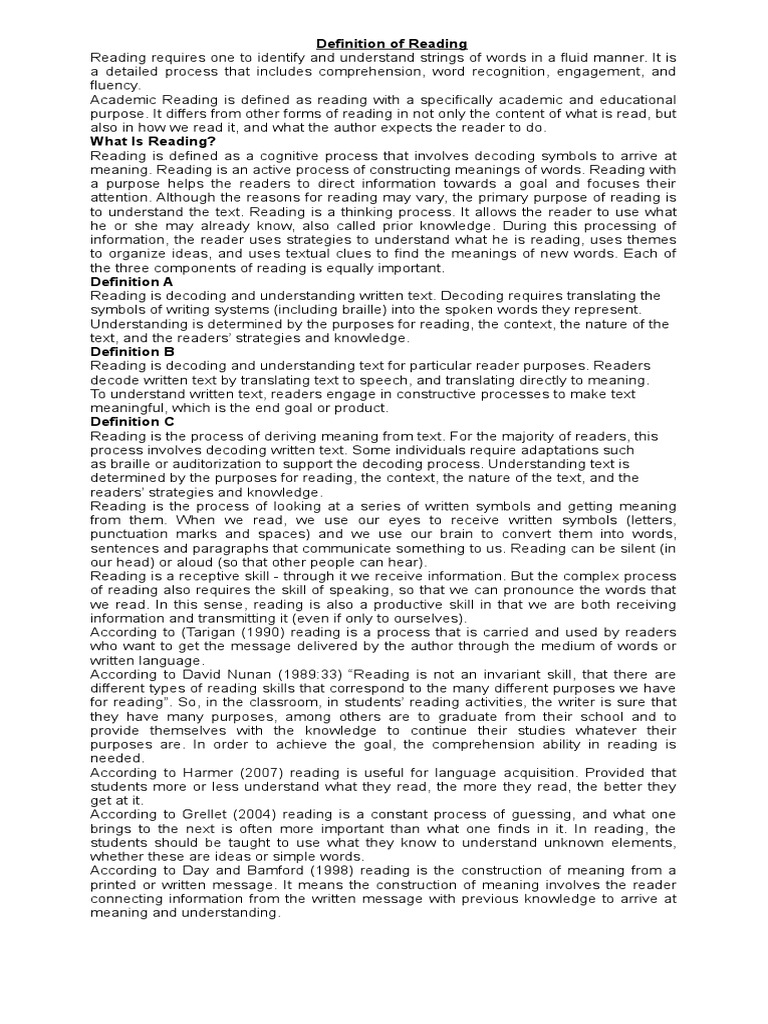 Definition of Reading | PDF | Communication | Epistemology