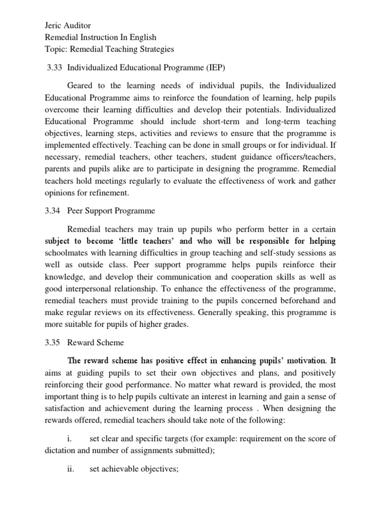 Remedial Teaching Strategies | PDF | Individualized Education Program ...