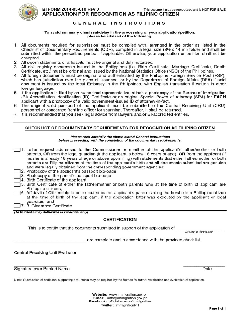 BI Form 2014-05-010 | PDF | Birth Certificate | Identity Document