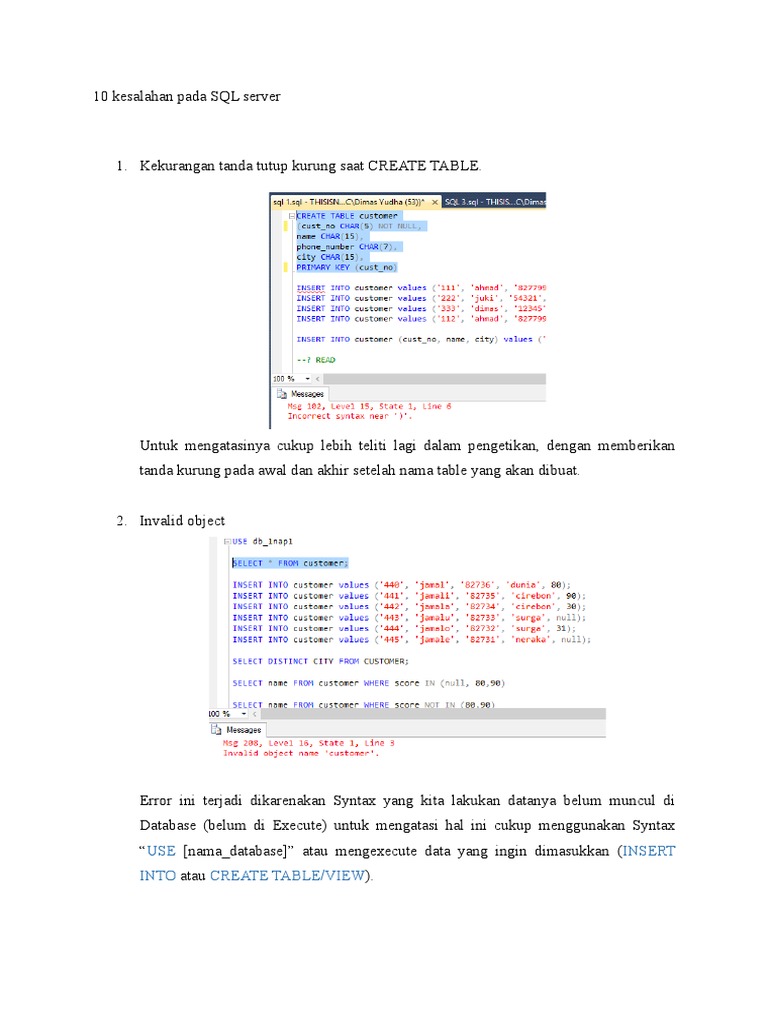10 Kesalahan Pada SQL Server | PDF