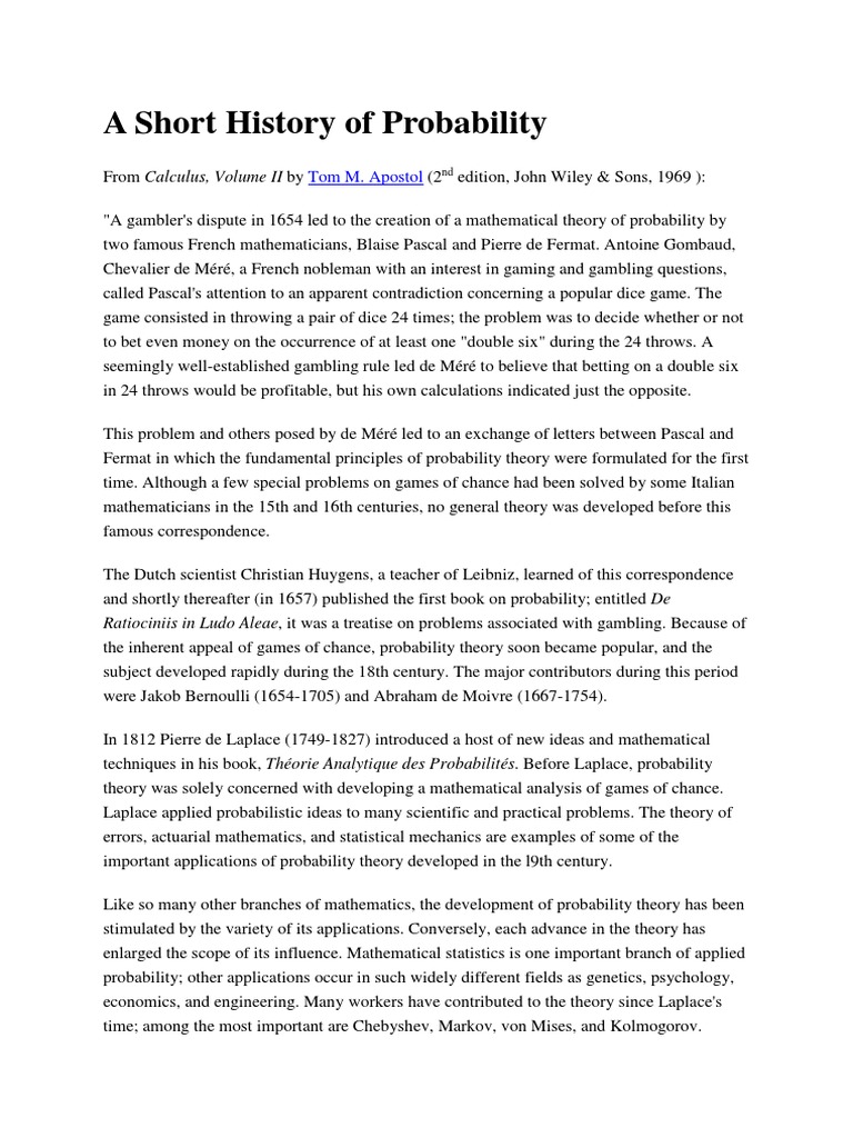 History of Probability Theory | PDF | Probability Theory | Teaching ...