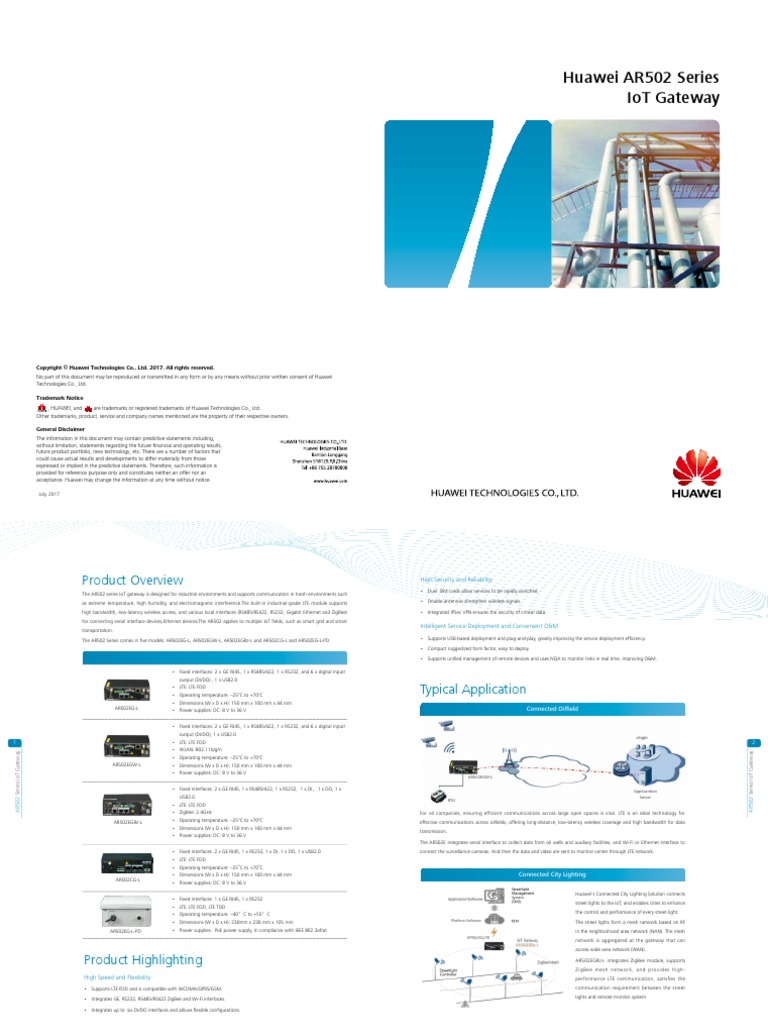 Huawei AR502 Series IoT Gateway Datasheet | PDF | Internet Of Things ...