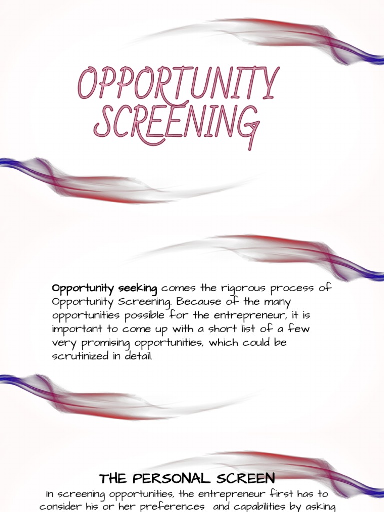 Opportunity Screening | PDF | Entrepreneurship | Risk