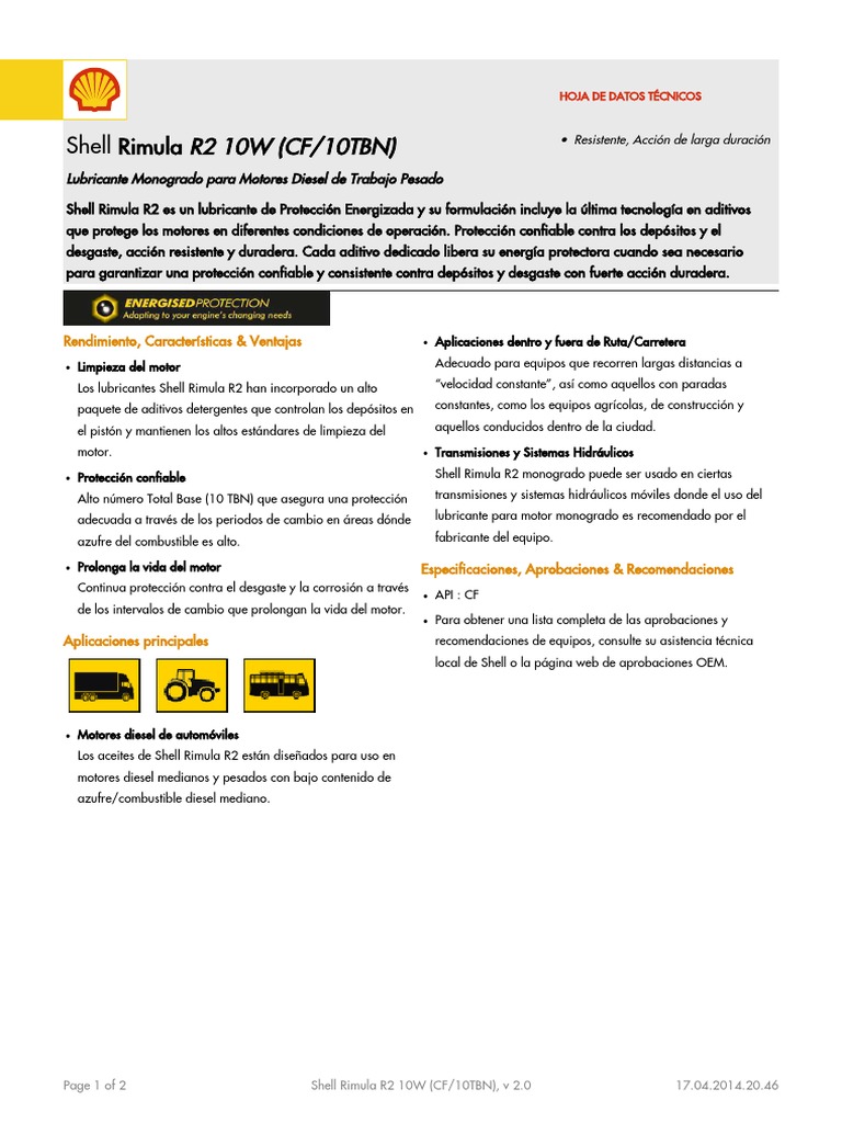 Rimula R2 10W | PDF | Lubricante | Motor diesel