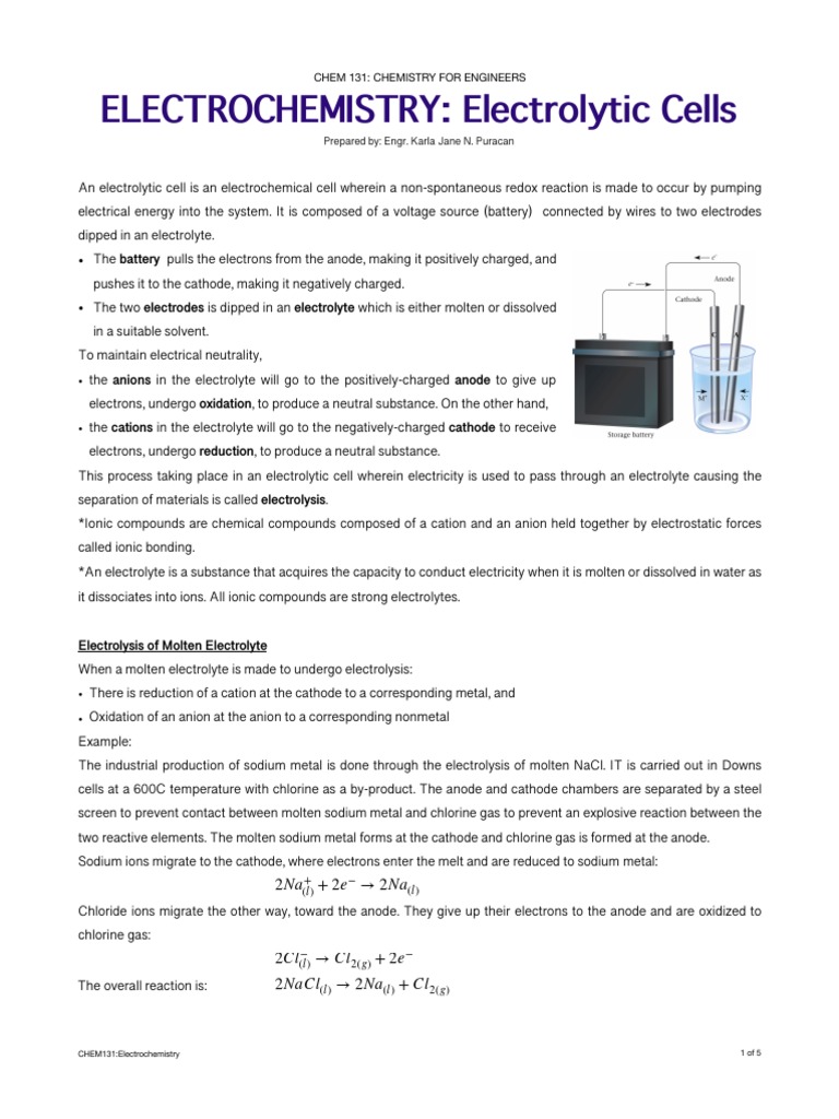 ELECTROCHEMISTRY - Electrolytic Cells | PDF | Electrochemistry ...