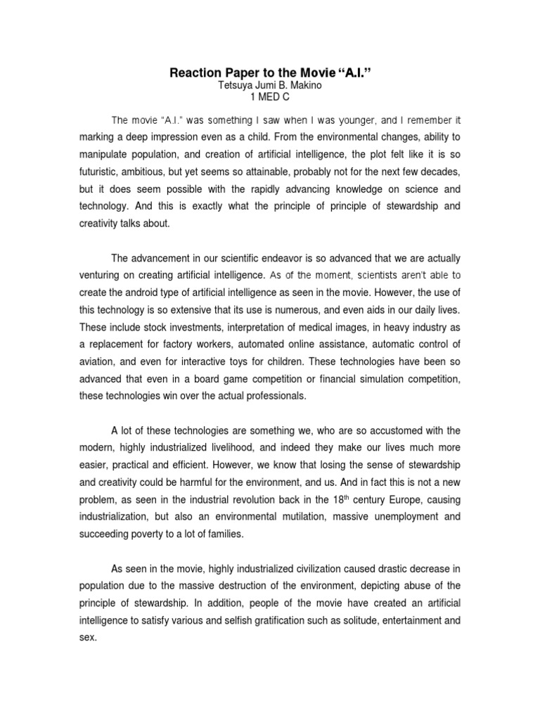 Reaction Paper To The M Ovie "A.I." | PDF | Artificial Intelligence ...