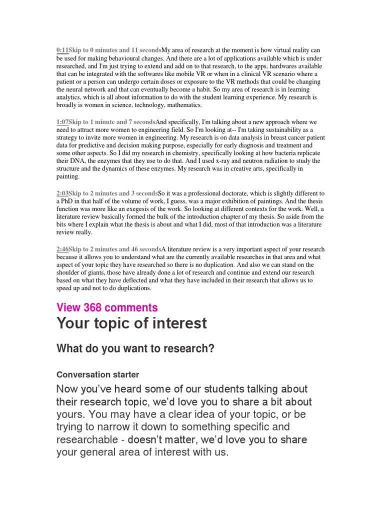 Your Topic of Interest: View 368 Comments | PDF | Thesis | Bibliography