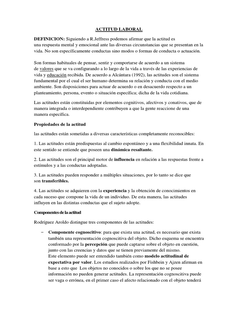 ACTITUD Laboral | PDF | Actitud (psicología) | Comportamiento