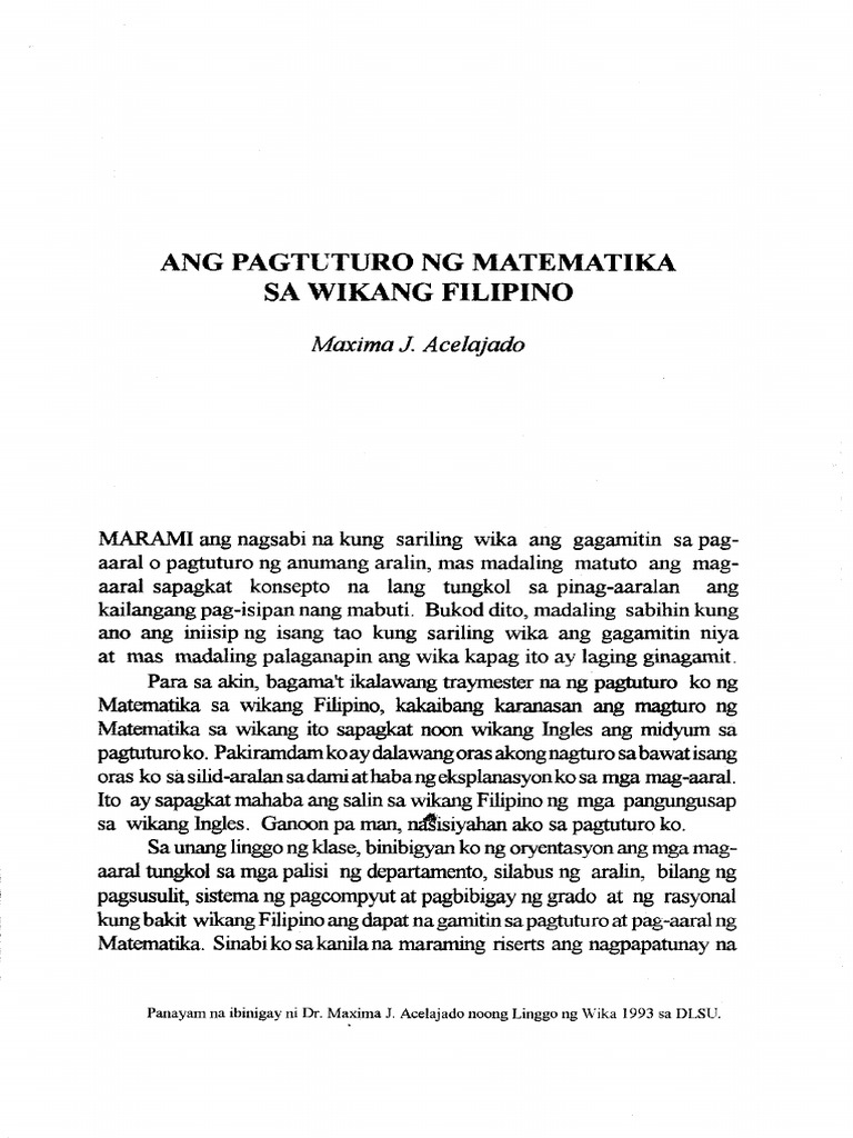 Filipino Sa Matematika | PDF