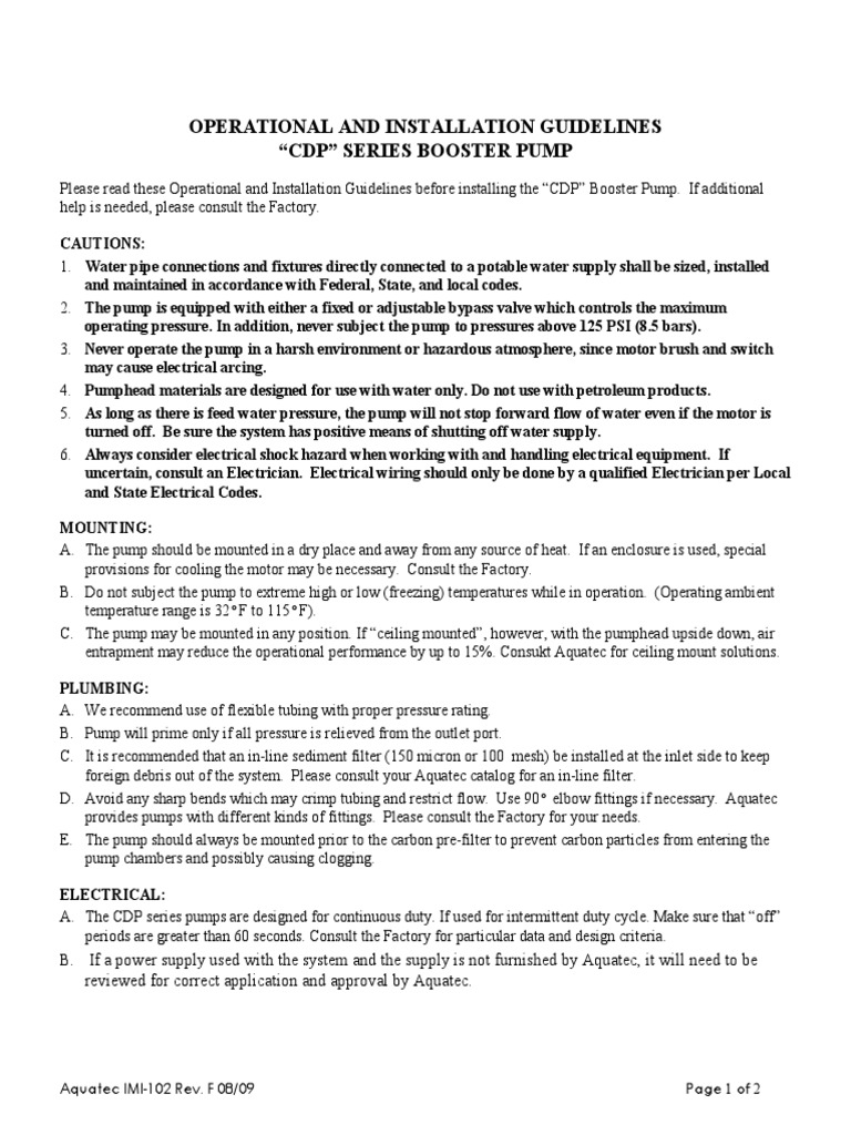 Installation and Operational Guidelines for the CDP Series Booster Pump ...