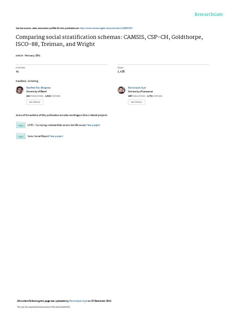 Comparing Social Stratification Schemas CAMSIS CSP | PDF | Exploitation ...