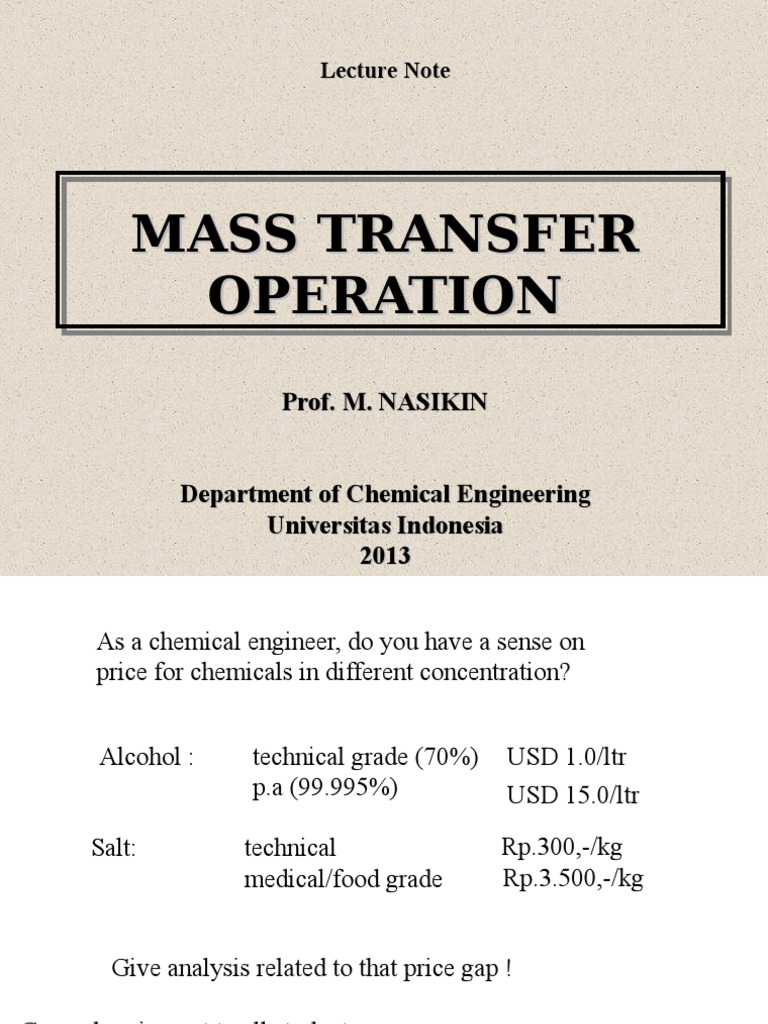 Mass Transfer Operation | PDF | Mass Transfer | Chemical Engineering