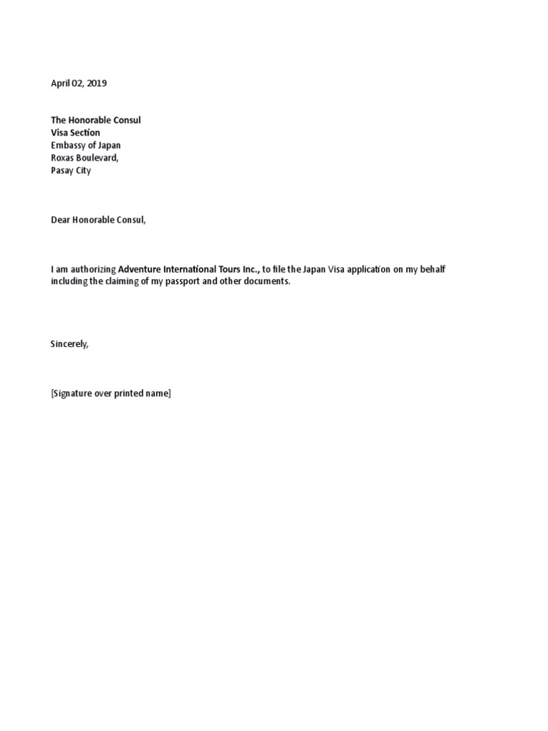Japan Visa Authorization Letter | PDF