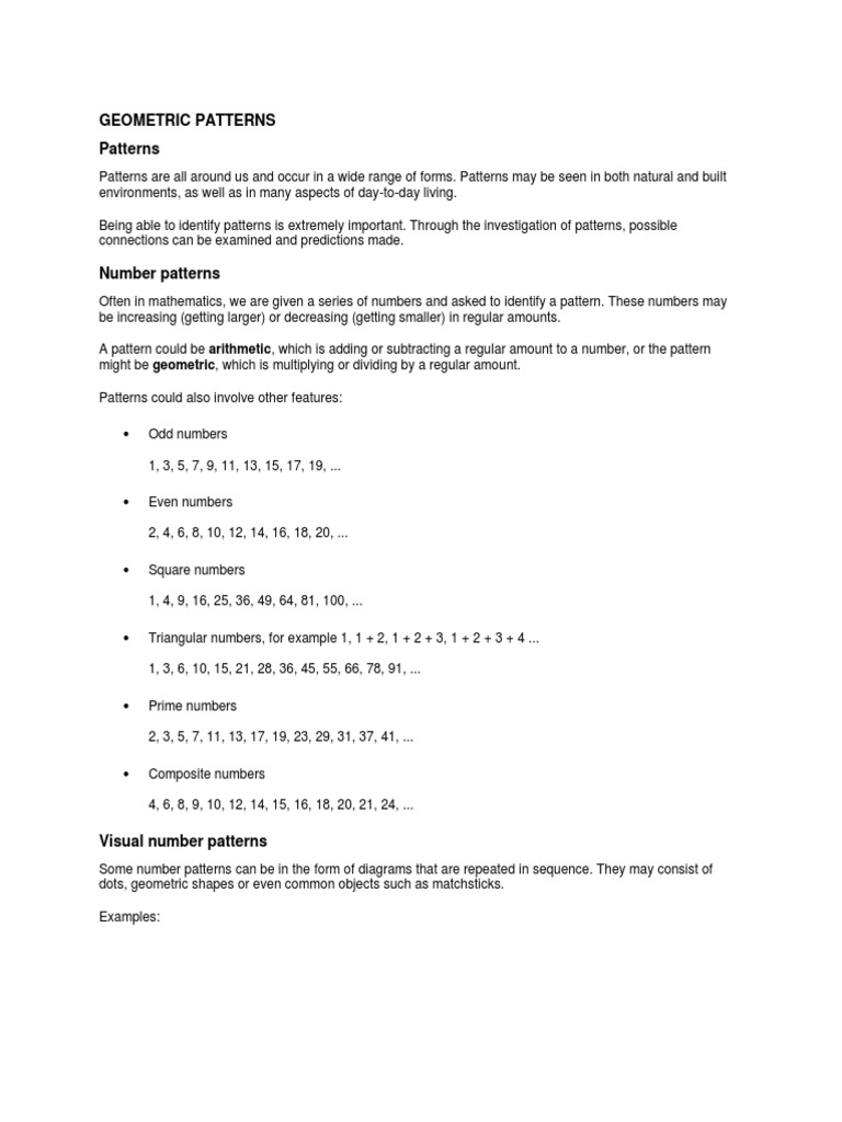 Geometric Patterns | PDF | Pattern | Numbers