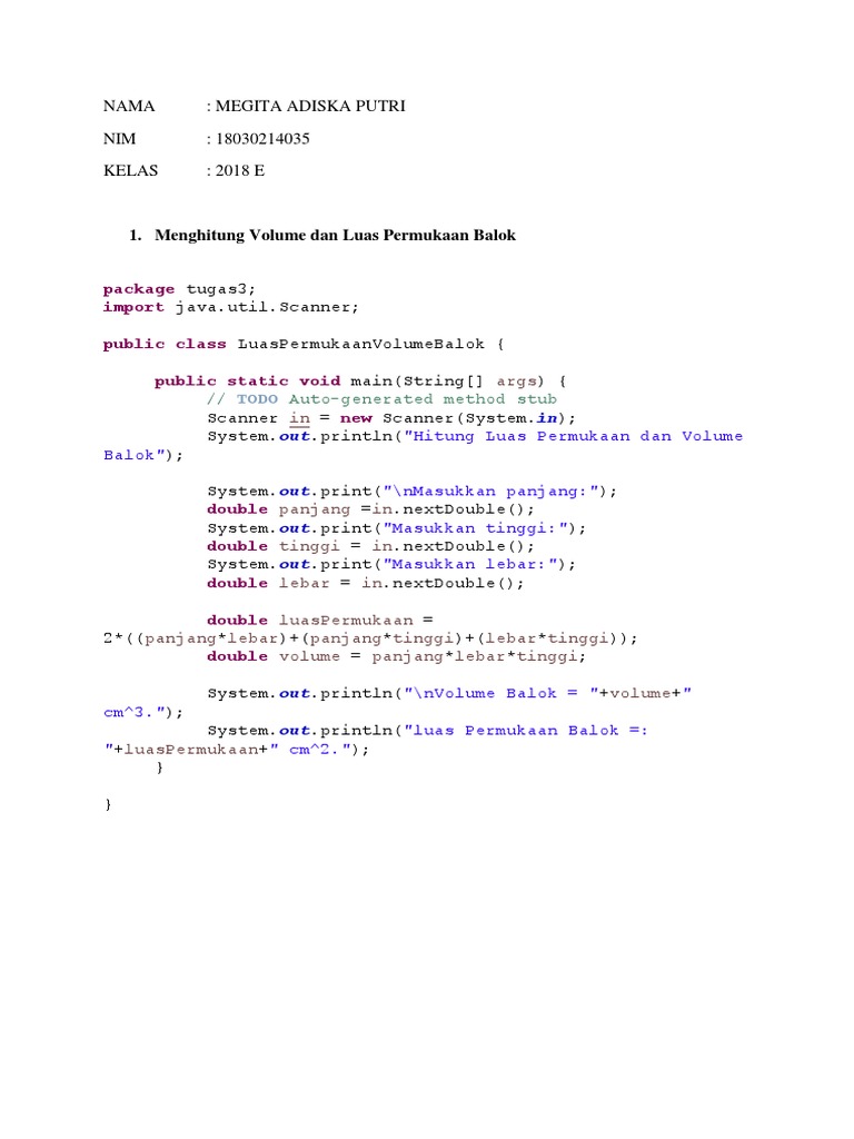 Menghitung Luas Permukaan Dan Volume Balok Menggunakan Eclipse Java | PDF