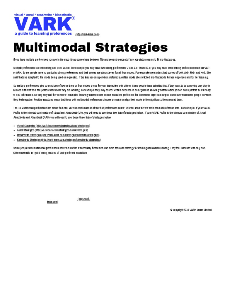 Multimodal Strategies - Learning | PDF | Neuropsychological Assessment ...