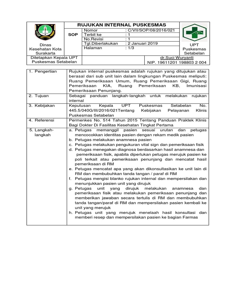 7.5.1 EP 1.1 SOP Rujukan Internal | PDF