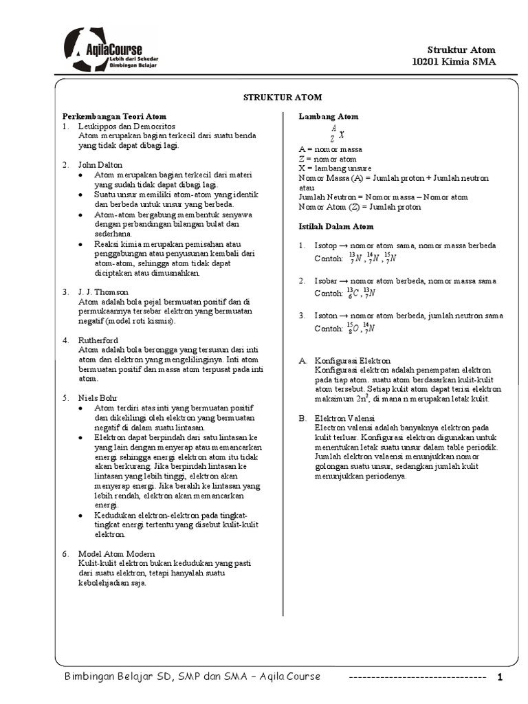 Modul Bimbel Gratis Kelas 10 SMA 10201 Kimia Struktur Atom PDF | PDF