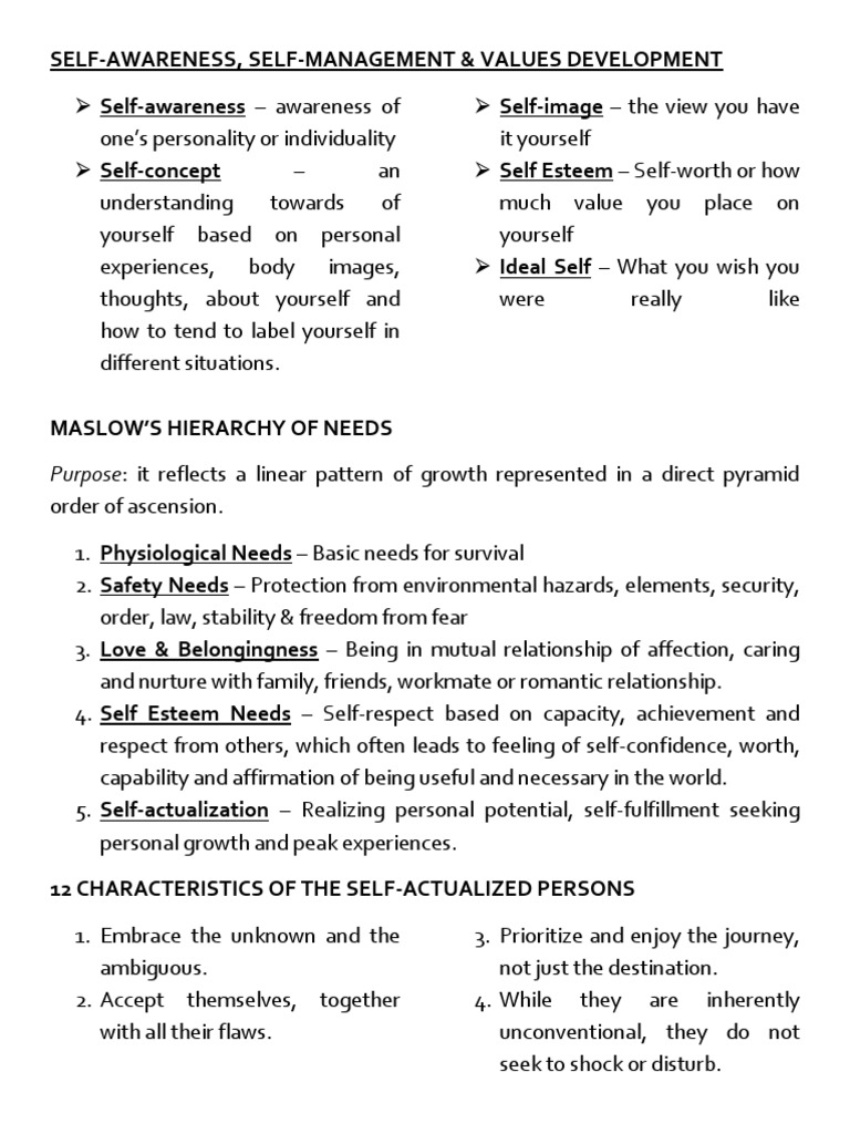 Self-Awareness, Self-Management & Values Development | PDF | Self ...