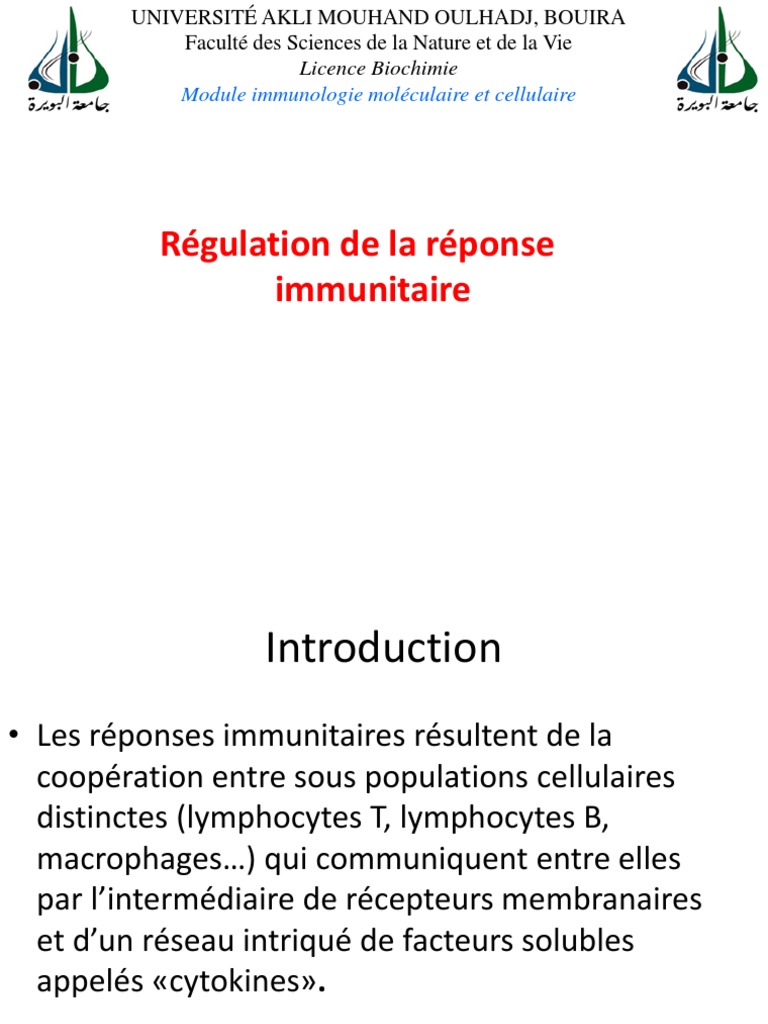 Cours 9 Régulation de La Réponse Immunitaire | PDF | Système immunitaire | Lymphocyte T