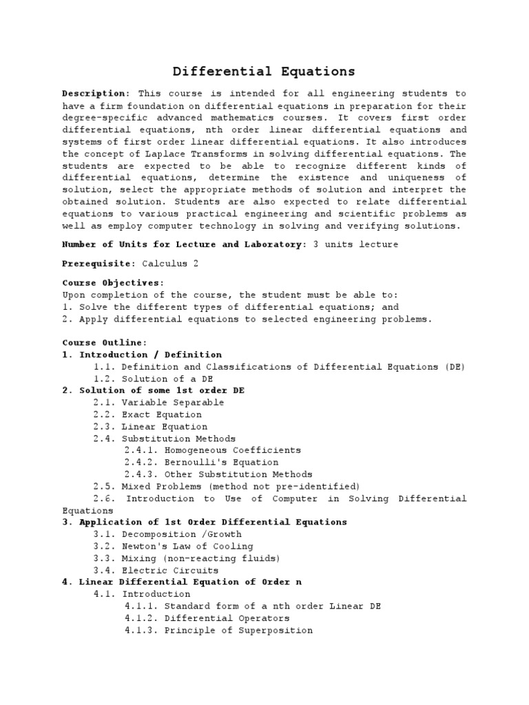 CHED Differential Equations Syllabus | PDF | Differential Equations ...